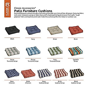 Classic Accessories Water-Resistant Square Patio Seat Cushions, 19 x 19 x 5 Inch, 2 Pack, Black, Outdoor Seat Cushions