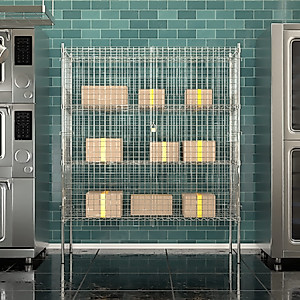 Krollen Industrial NSF Stationary Wire Chrome Security Cage Kit - 24" x 60" x 74" With 4 Shelves