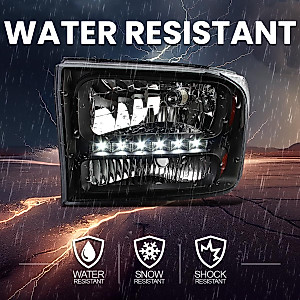 SPEC-D TUNING 1Pc Black Clear Led Headlights Compatible with 1999-2004 Ford F250 F350 F450 Super Duty, 2000-2004 Ford Excursion, L+R Pair Head Light Lamp Assembly