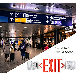LED Combo Exit Sign Emergency Light, Double Sided with Two LED Flood Lights, Exit Signs for Business with Battery Backup, Fire Resistant UL 94V-0, Commercial Grade Brand: LED Flying Direct