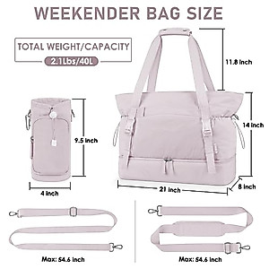 ETRONIK Gym Bag for Women, Yoga Mat Bag with Water Bottle Bag, 40L Weekender Overnight Bag with Shoe Compartment & Wet Pocket, Travel Duffle Bag Women for Yoga, Work, Hospital, Pilates and Gym, Pink