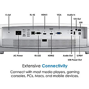 Optoma UHD60 True 4K UHD Projector, Bright 3000 Lumens, Entertainment and Movies, Rec.2020 with DCI-P3 for Wide Color Gamut, HDMI 2.0 and HDR10, WHITE