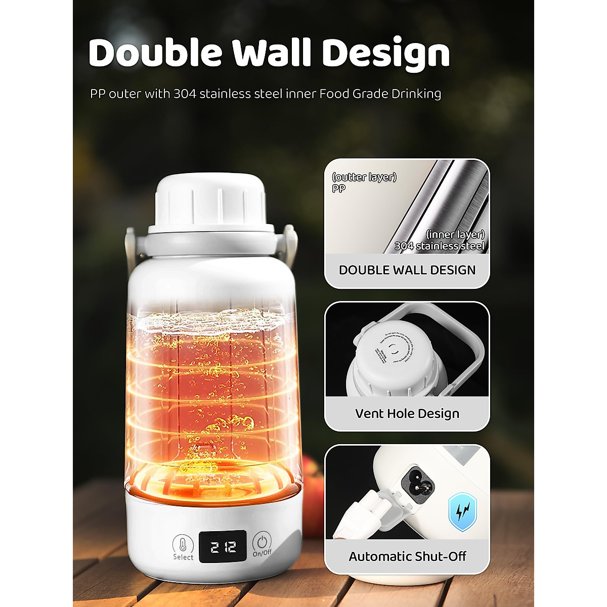 GOGOHOT Portable Travel Electric Kettle - 35.2 oz Large Capacity, 4 Temperature Presets with Dry Boil Protection, Long-Lasting Insulation, Suitable for Home, Hotel, Camping. Practical Gift. (K01)