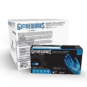 GLOVEWORKS Blue Vinyl Industrial Gloves, Case of 1000, 3 Mil, Size Small, Latex Free, Powder Free, Food Safe, Disposable, Non-Sterile, IVBPF42100