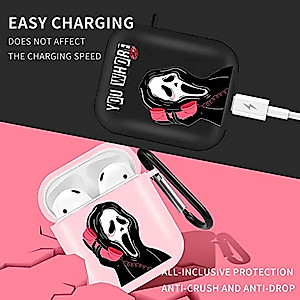 HooYiiok Scream Ghost for Airpods Case 2nd Generation, Horror for airpods 2nd Generation case, Funny for Airpods 2nd/1st Generation Case Cover with Keychain (Pink)