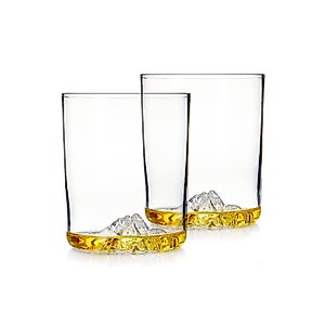 Huckberry Whiskey Peaks Iconic Mountain Bar Glasses, 11.5 oz Capacity, Lead-Free Crystal, Mt. Everest, Set of 2