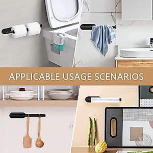 Paper Towel Holder Under Cabinet 13 Inches Stainless Steel Self Adhesive Paper Towel Holder Wall Mount for Kitchen, Pantry, Bathroom, Living Room (Black)