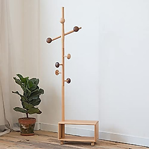YASEZ Wooden Clothes Rack Design Floor Clothes Hat Rack Single Pole Standing Bedroom Furniture (Color : E, Size : As Shown)