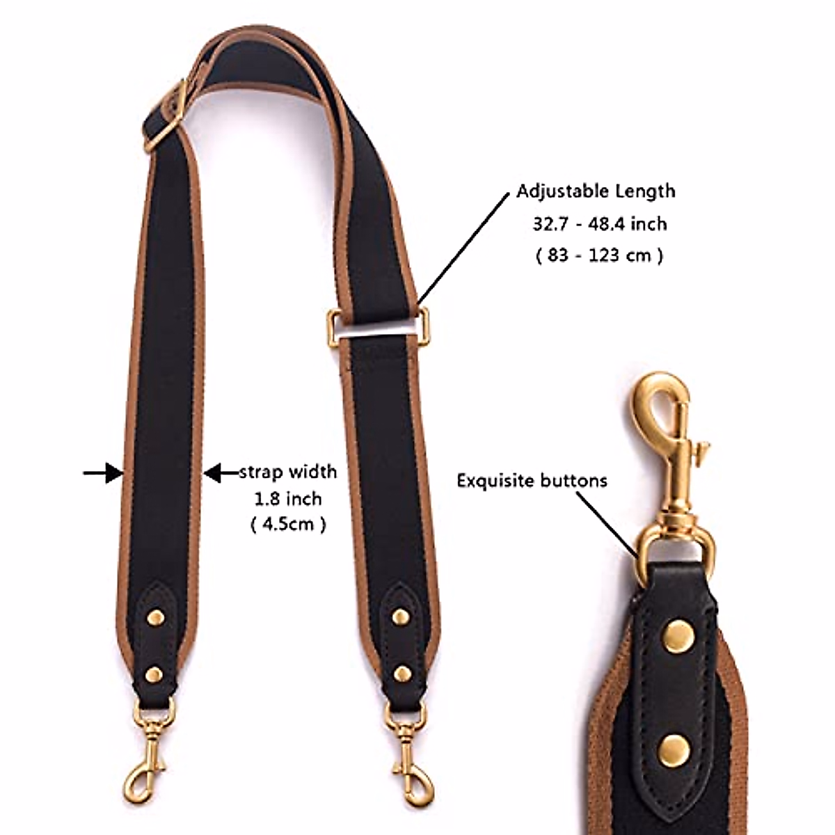 GOXTECH Purse Strap Replacement Crossbody Handbag Stripe Wide Adjustable (Black -Bag Strap)