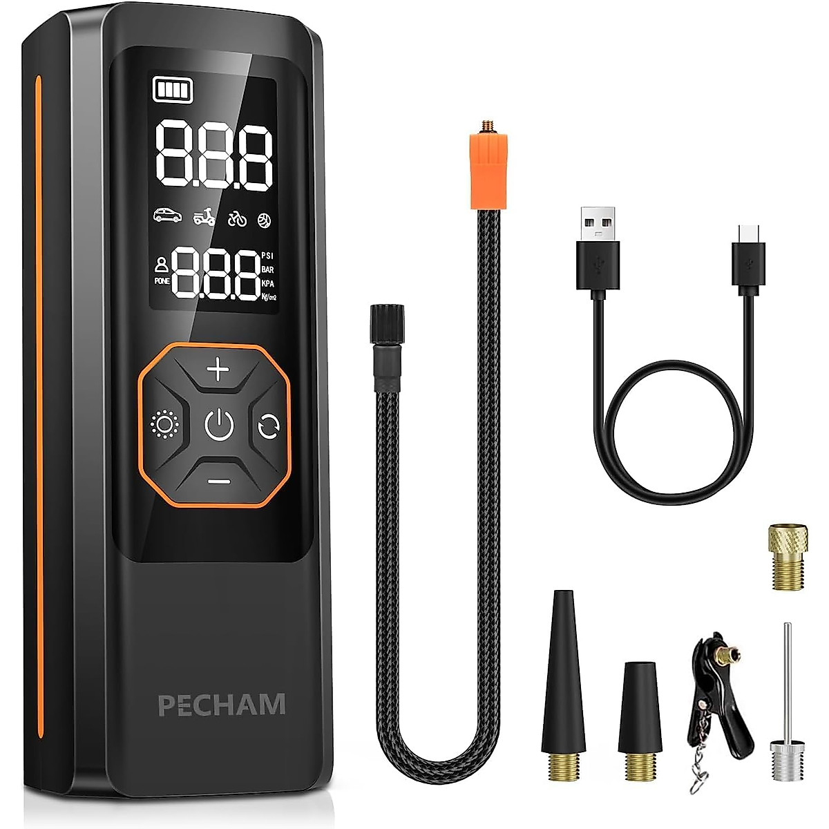 PECHAM Tire Inflator Portable Air Compressor,USB 5V 8000mAh Battery 150 PSI Cordless Tire Pump Electric Air Pump for Car Tires,Fits Car/Truck/Motorcycle/Balls/Bicycles