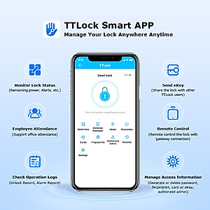 Smart Lock,TFX1 Bluetooth Enabled Fingerprint and Touchscreen Electronic Door Lock|TTLock App Unlock|Keyless Entry|Auto Lock|Fingerprint Door Lock for Home Office Apartment Hotel Garage School(Silver)