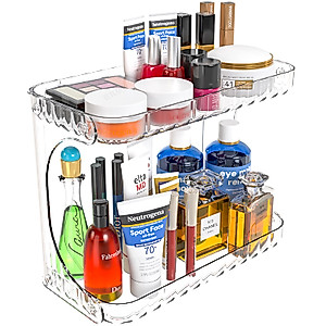 Cq acrylic Clear Bathroom Organizers and Storage,2 Tier Makeup Organizer Countertop for Vanity,Plastic Skincare Cologne Perfume and Skin Care Organizer Shelves,Pack of 1