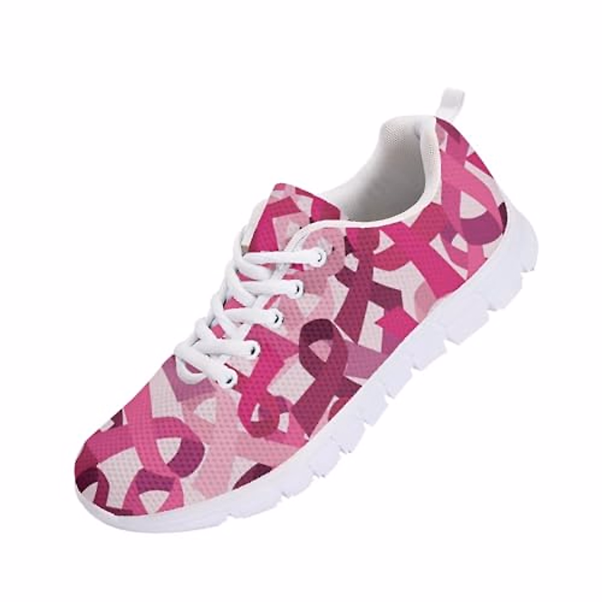 INSTANTARTS Breast Cancer Awareness Fashion Anti-Slip Flat Shoes, Women's Lightweight Mesh Running Shoes, Casual Breathable Lace-Up Walking Shoes