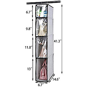 WOWCASE Hanging Handbag Organizer Breathable Cotton Linen Fabric Closet Purse Storage Bag with Clear Dust Proof Cover (Grey)