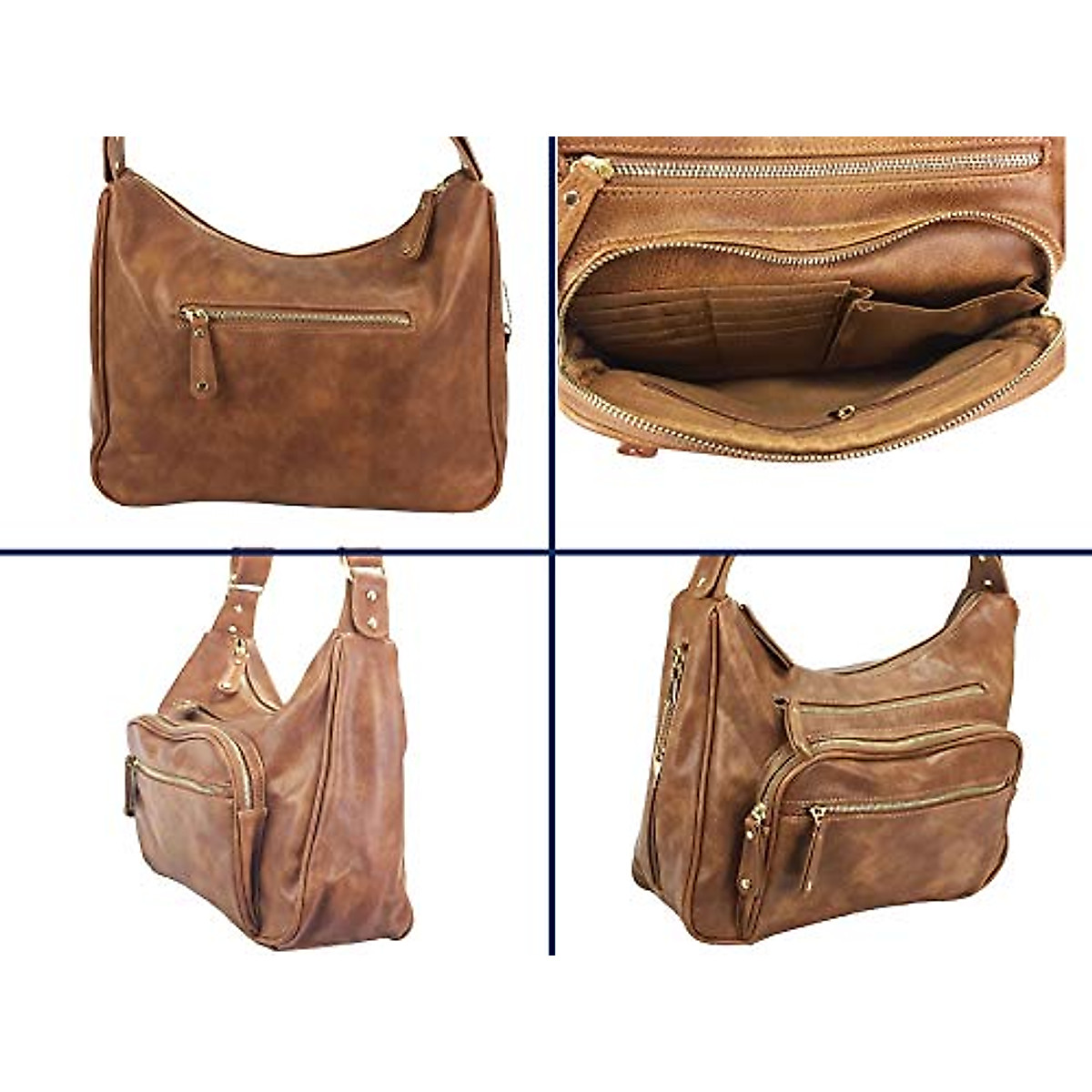 Zzfab Fashion Locking Concealed Carry Big Hobo Bag CCW Cross Body Bag with Credit Card Slots Brown