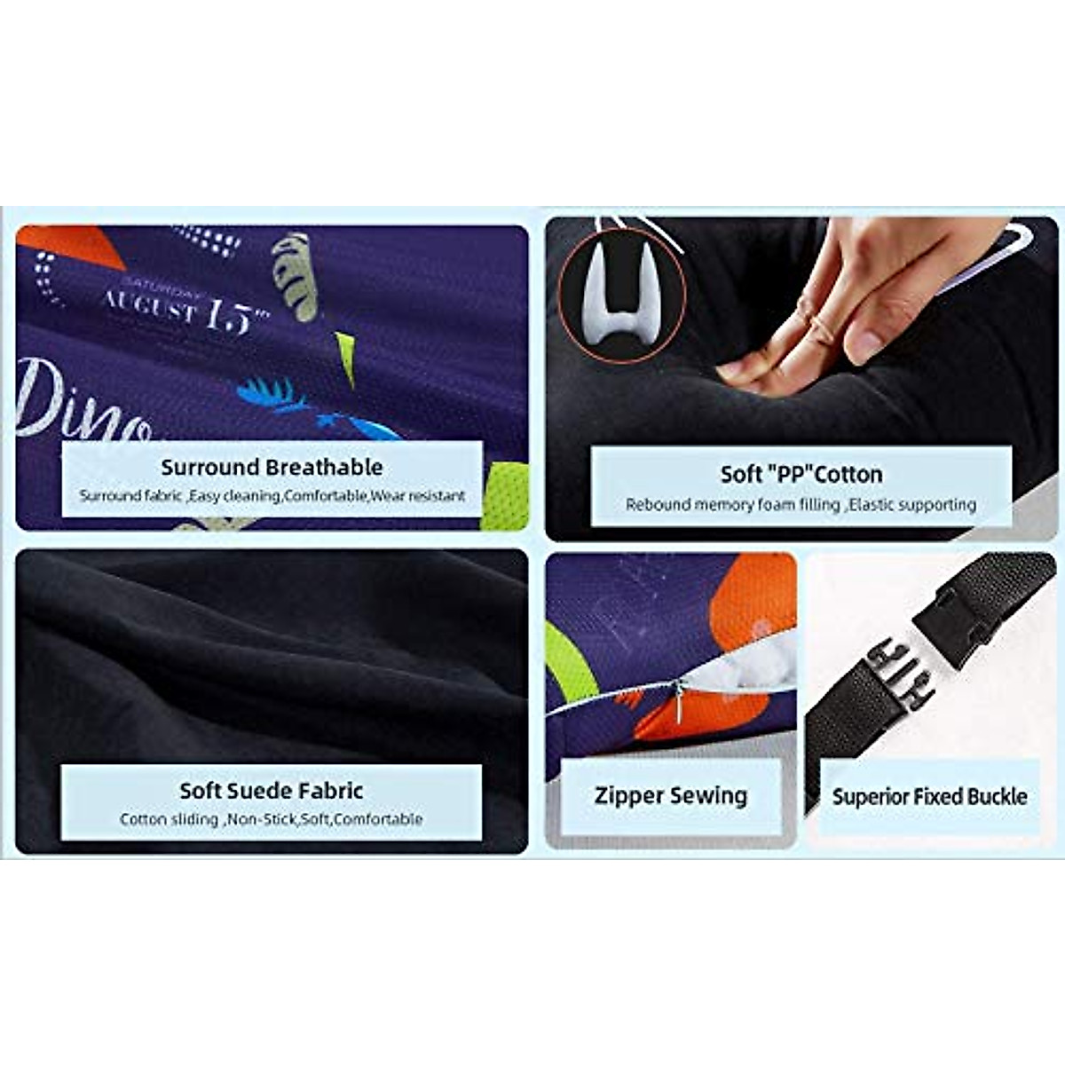 Kids Car Pillow with Head and Neck Support | Adjustable with Seatbelt | Soft and Snug Car Headrest Pillow | Best for Children When Traveling - Black Suede