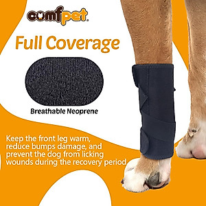 COMFPET Dog Front Leg Brace, Dog Leg Support Wrap with Plastic Bar Stabilizers, Canine Front Leg Wrap Sleeve to Prevent Licking, Dog Sprains, Arthritis (Medium)