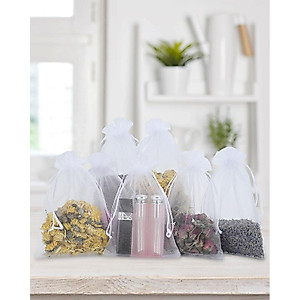 Kslong 100PCS Small Mesh Bags Drawstring 3x4,Sheer Organza Bags Drawstring for Jewelry, Mesh Party Wedding Favor Bags for Small Business,Candy,Bracelet Packaging,Empty Sachet Bags (White)