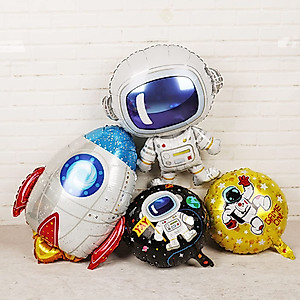 Aabellay Astronaut Balloons Rocket Foil Balloons Outer Space Theme Birthday Party Decorations Supplies Big Foil Mylar Number Helium Global for Boy Party Decor Favors - Blue 8