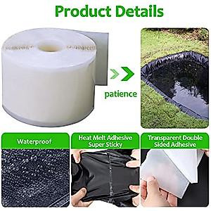 YOUSTOO Pond Liner Seam Tape - 32.8 Ft Self Adhesive Sticky Double-Sided Pond Liners Repair Kit, Waterproof Pond Seal Tape Cover Strip for Hole Repairing & Splicing of Pond Impermeable Films