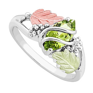 Marquise Synthetic Peridot August Birthstone Wrap Ring, Sterling Silver, 12k Green and Rose Black Hills Gold Size 7