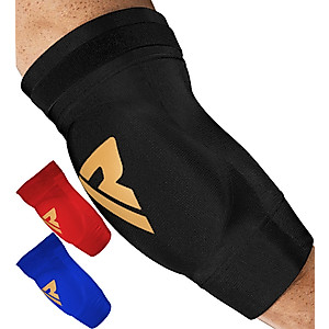 RDX MMA Elbow Support Brace Sleeve Pads Guard Bandage Elasticated Shield Protector,Black,Large, Large, Black