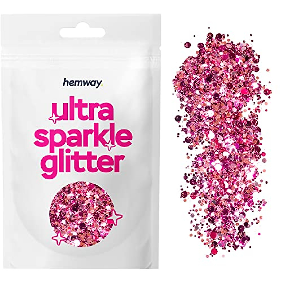 Hemway Fuchsia Pink Rose Gold Mix Glitter Chunky Multi Purpose Dust Powder Arts & Crafts Decorations Costumes Makeup Cosmetic Face Eye Body Nails Skin Hair Festival 10g