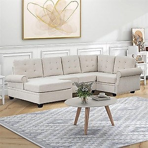FANCUF 120" U-Shaped Corner Sectional Sofa Upholstered Linen Fabric Sofa Couch