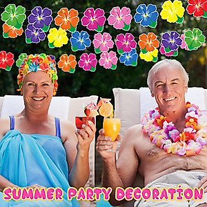 Trandraft 5 Pack Hawaiian Tropical Garland Luau Hibiscus Flower Lei Garland Banners Multicolor Aloha Hanging Garland Hawaiian Tropical Cutouts Banners for Hawaiian Summer Beach Pool Birthday Party