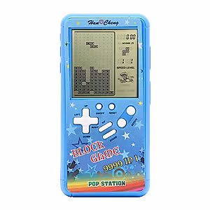 Retro Block Game Console Brick Game Console with Color Shell and Large Screen Powered by 2 AA Batteries Build 23 Games and with a Small Body (Blue)
