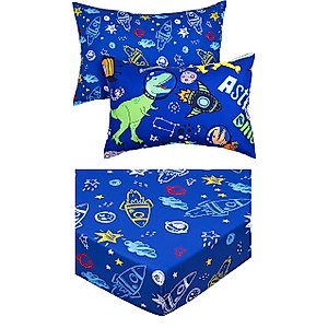 UOMNY Toddler Bedding - Kids Pillowcase for Children Bedding - Fitted Crib Sheet Standard Size Nursery Bedding Sheet(Blue Dinosaur)