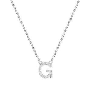 Dazzlingrock Collection 0.12 Cttw Round White Diamond Uppercase Initial 'G' Pendant Necklace with 18 inch Silver Chain for Women in 14K Solid White Gold