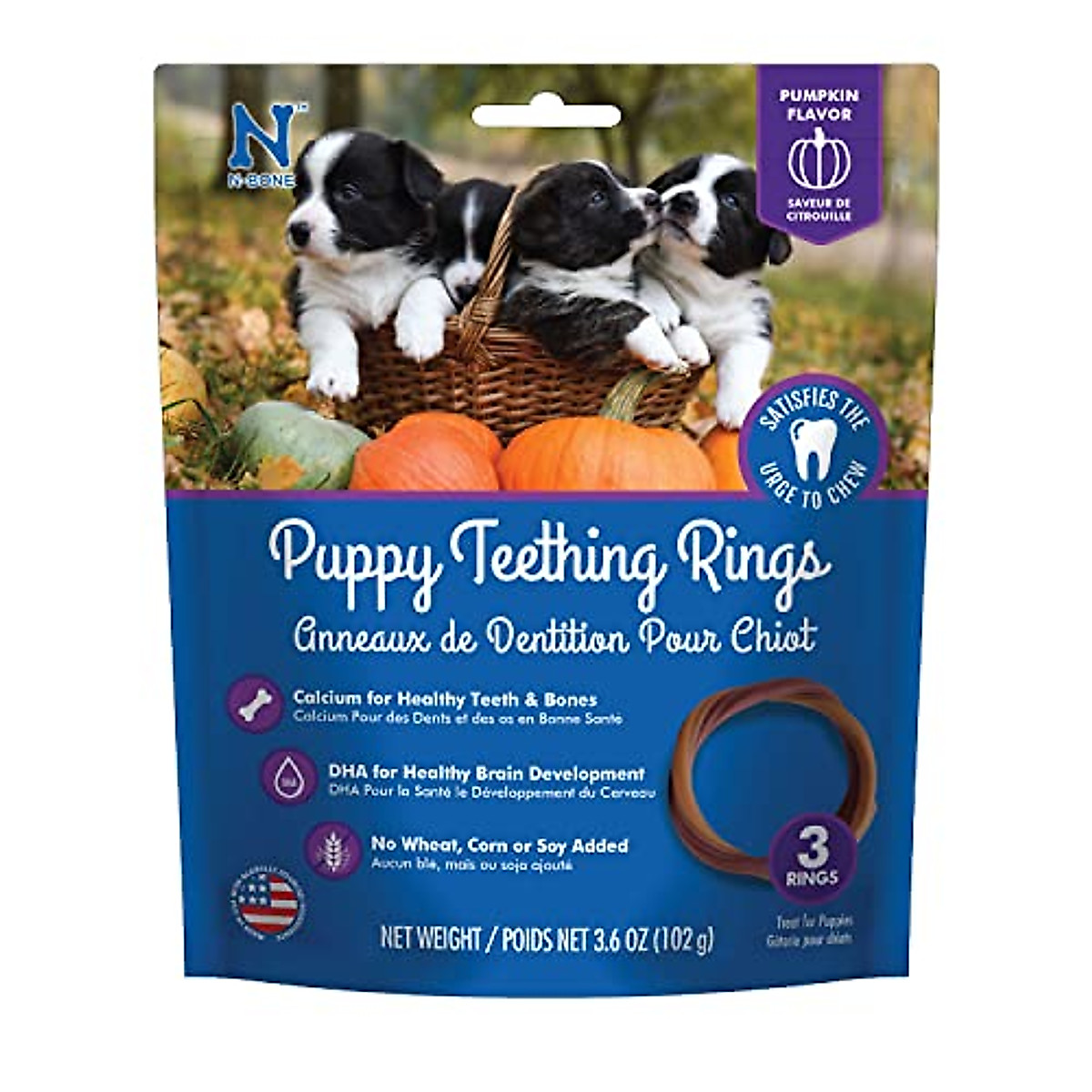 N-Bone Puppy Teething Ring Pumpkin Flavor, 3.6 Oz, 3 Rings