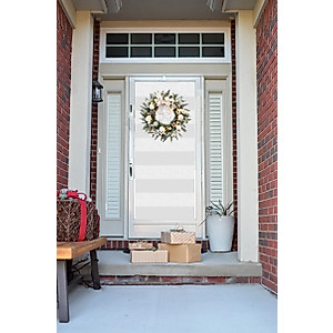 Prelit Christmas Wreath with White Bow and Ball Ornaments, TOKCARE 20 Inch Christmas Wreath with Lights for Front Door Battery Operated Timer 40 LED Lights, Holiday Decoration for Fireplace Xmas Decor