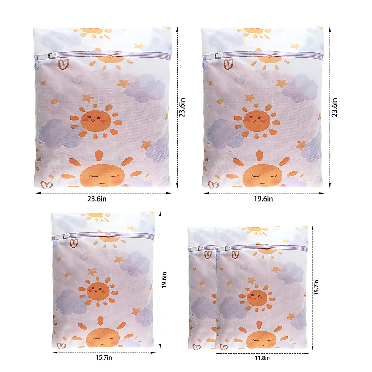 5Pcs Durable Mesh Laundry Bag, Durable Laundry Bags with Premium Zipper (5pcs Sunny)