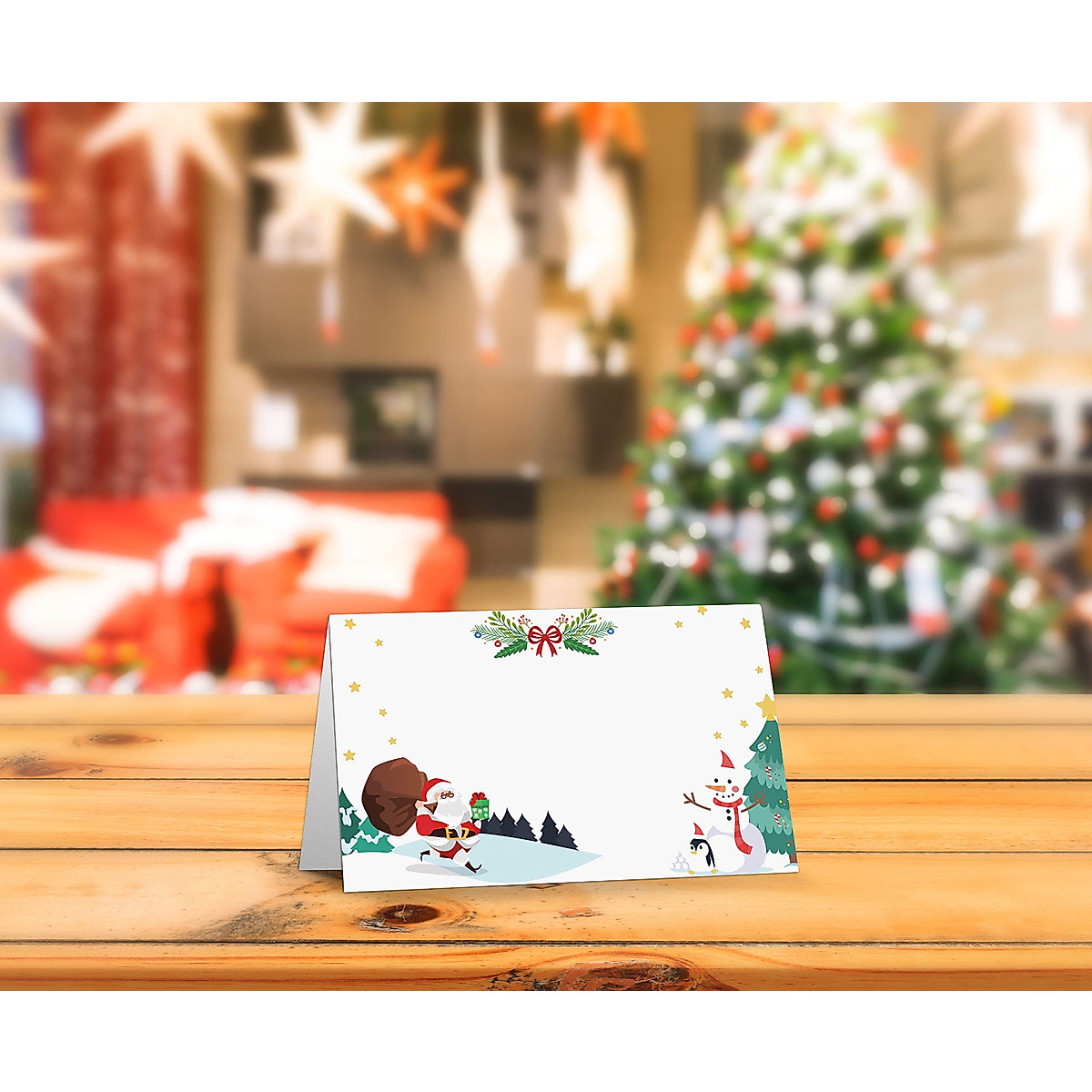 Table Place Card, Christmas Themed Tent Style Cards, Pack of 25 Half-Fold Reception Place Card with Santa Claus, Perfect for Christmas Party, Wedding, Bridal & Baby Shower, Birthday, Banquet A18