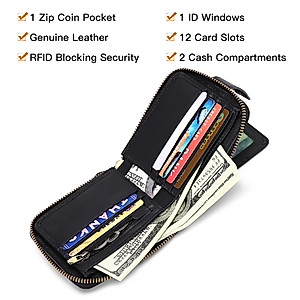 GOIACII Genuine Leather Wallet for Men RFID Blocking Men Wallet with Zipper Coin Pocket ID Window