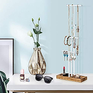 Love-KANKEI Jewelry Tree Stand White Metal and Wood Base Large Storage Jewelry Organizer for Necklaces Bracelets Earrings Holder Jewelry Display White and Carbonized Black