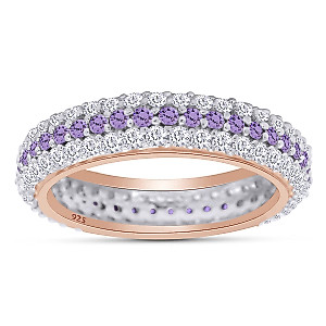 Jewel Zone US Round Cut Purple Simulated Alexandrite Eternity Ring in 14K Rose Gold Over Sterling Silver