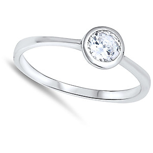 Bezel Round Solitaire White CZ Wedding Ring .925 Sterling Silver Band Size 6