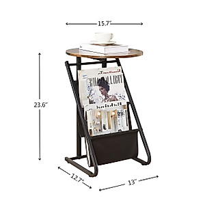 JOIN IRON End Table with Magazine Holder,Multifunction Magazine Rack with 2 Pockets,Newspaper Stand,Side Table for Living Room,Bedroom,Home Office,Small Space,Easy to Move and Assemble