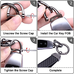 Wisdompro Carbon Fiber Style Car Keychain, Microfiber Leather Key Chain, Universal Key FOB Keychain Holder for Men and Women, with Anti-lost D-ring, 3 Keyrings - Black (with flat connector)