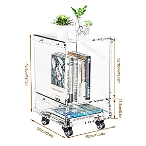 KSacry Acrylic Rolling Cart for Small Space,Mobile End Table with Two Tier Rolling Cart,Acrylic Nightstand/Bedside Table for Living Room, Bedroom (12.6" L × 11.8" W × 19" H)