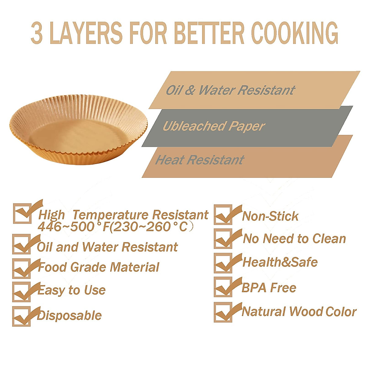 Air Fryer Disposable Paper Liner, Oil-Proof Water-Proof Cooking Baking Roasting Paper, Non-Stick Food Grade Parchment Paper for Air Fryer Steamer Microwave Oven (100pcs-7.9inch)