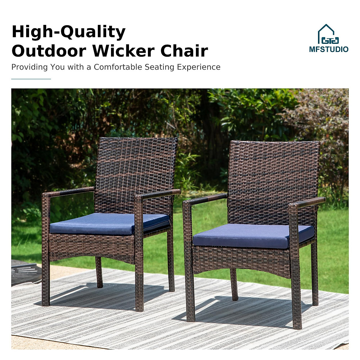 MFSTUDIO Patio Brown Woven Wicker Chairs Set, Oversized Outdoor Patio Wicker Rattan Dining Chairs Set of 4 with Extra Wide Seat, 4 Patio Resin Chair Sets with Armrests and Cushions, 330lbs