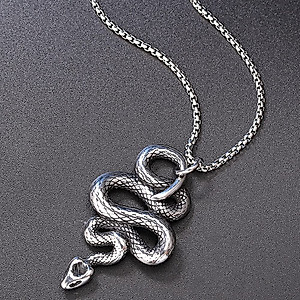Jude Jewelers Retro Vintage Stainless Steel Snake Style Statement Cocktail Party Pendant Necklace (Grey)