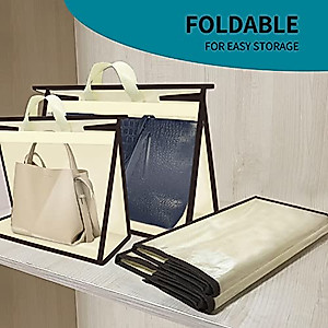 YSYJ Dust Bags for Handbags, 9 Pack Purse Storage Organizer for Closet, Clear Handbag Organizer Purse Dust Cover Closet Hanging Organizer Bag with Zipper & Handles (Cream)