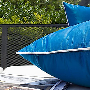 Kevin Textile Pack of 2 Decorative Outdoor Waterproof Throw Pillow Covers Square Pillowcases Modern Cushion Cases for Patio Couch Bench 18 x 18 Inch Blue