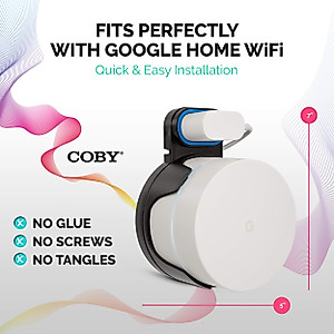 Coby WiFi Wall Mount Holder Compatible for Google Home, Black - Secures Routers to Wall Outlets, Hides Cable for Wall Cable Management - Attach, Power & Charge - Easy Install, Non-Slip Grip
