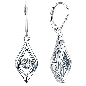 YL Eye Earrings 925 Sterling Silver Dancing Diamond Halo Dangle Earrings Birthstones Drop Jewelry (04-diamond-Apr)